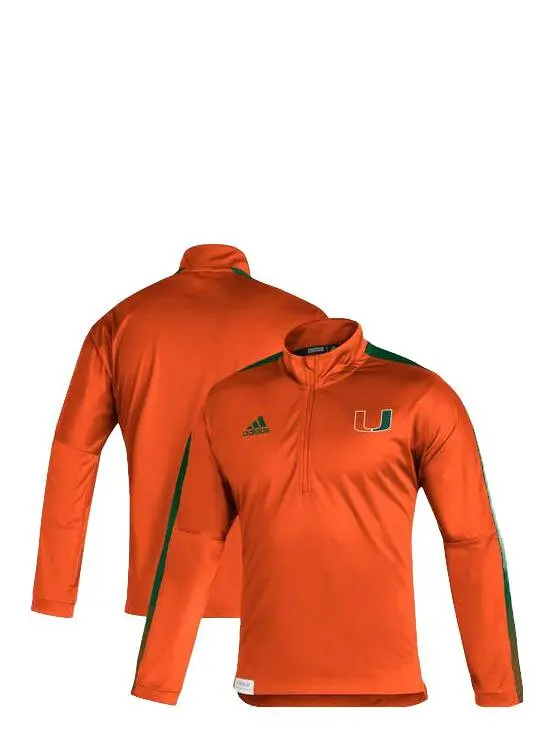 Adidas Miami Hurricanes 2021 Sideline Primeblue Quarter-zip Jacket - Orange
