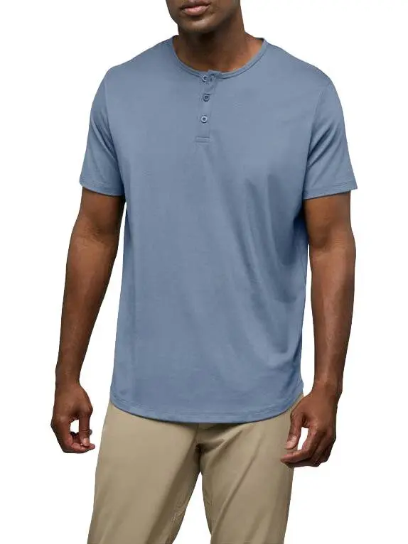 CUTS Ao Curved Hem Short Sleeve Henley - Cadet Blue