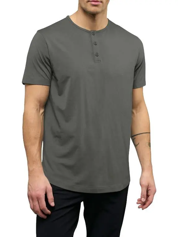 CUTS Ao Curved Hem Short Sleeve Henley - Castor Grey