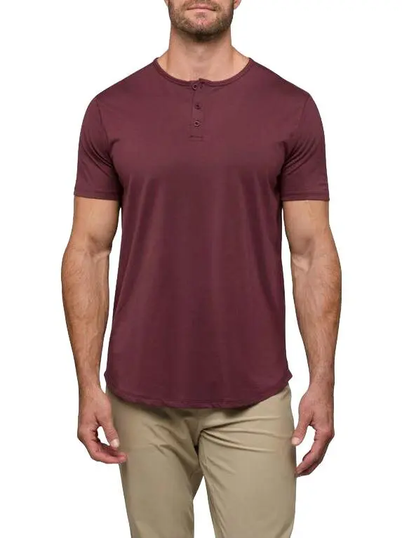CUTS Ao Curved Hem Short Sleeve Henley - Currant