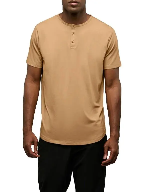 CUTS Ao Curved Hem Short Sleeve Henley - Latte