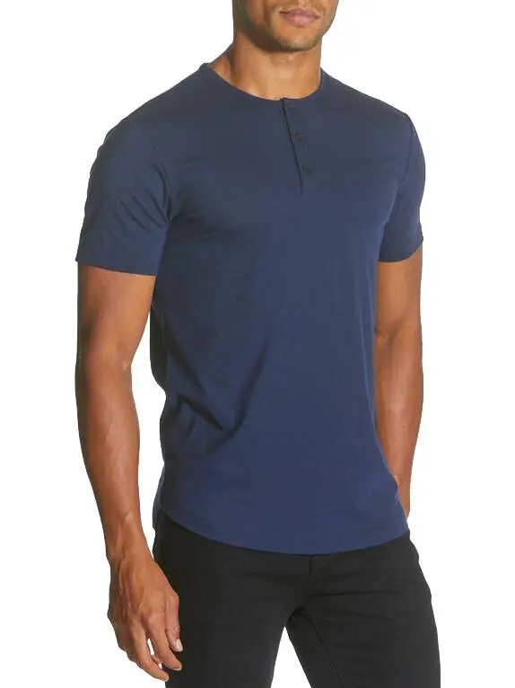 CUTS Ao Curved Hem Short Sleeve Henley - Pacific Blue