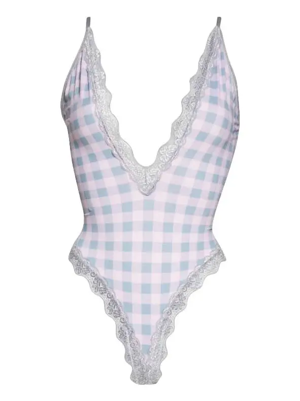 COQUETTE Strappy Back Gingham Teddy - Pink