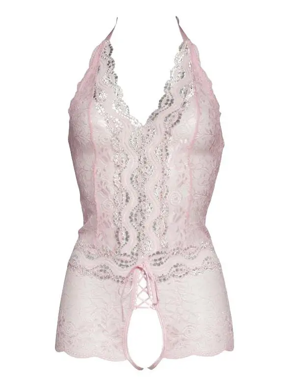 COQUETTE Open Gusset Lace Teddy - Pink