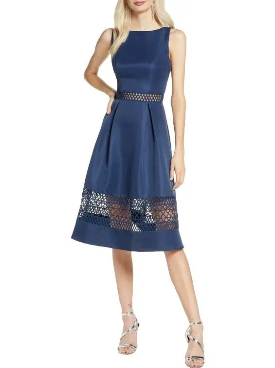 CHI CHI LONDON Fit & Flare Crochet Dress - Navy