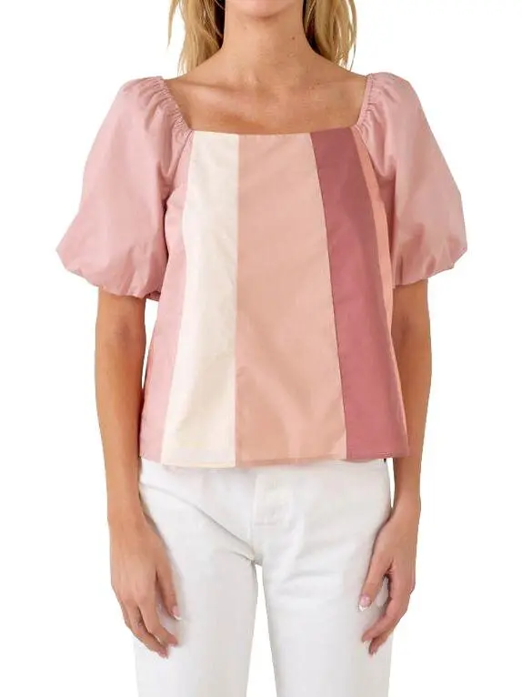 English Factory Puff Sleeve Colorblock Top - Multi