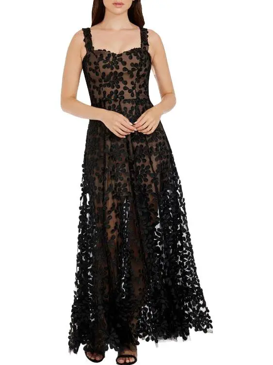 Dress The Population Anabel Semisheer Gown - Black