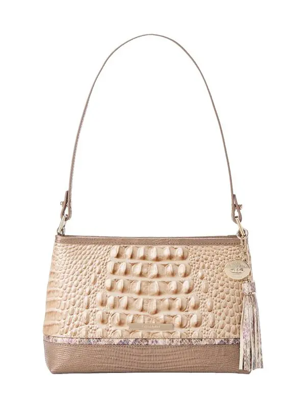 Brahmin Lorelei Croc Embossed Leather Shoulder Bag - Beige Multi