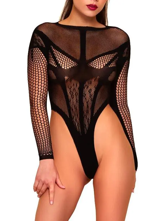 HAUTY Long Sleeve Hosiery Thong Teddy - Black