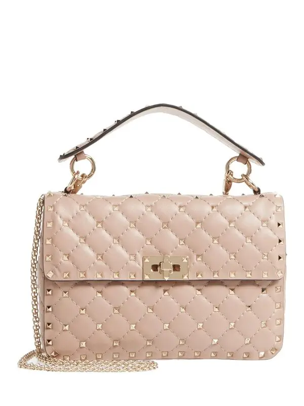 Valentino Garavani Rockstud Matelassé Leather Shoulder Bag - Poudre