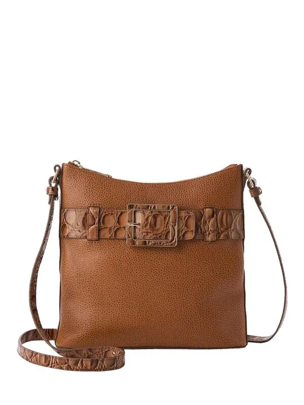 Brahmin Croc Embossed Leather Crossbody Bag - Cinnamon