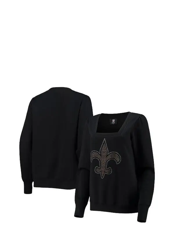 CUCE New Orleans Saints Rhinestone Embellished Square Neck Sweatshirt - Black