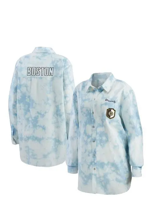 WEAR BY ERIN ANDREWS Boston Bruins Tie-dye Denim Oversized Shirt - White