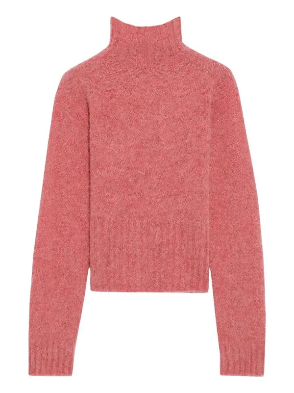 Victoria Beckham Cropped Mélange Brushed Wool Turtleneck Sweater - Coral