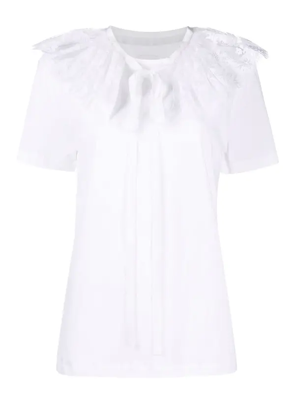 Patou Detachable Lace-collar T-shirt - White
