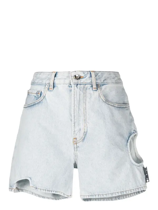 Off-White Cut-out Denim Shorts - Blue