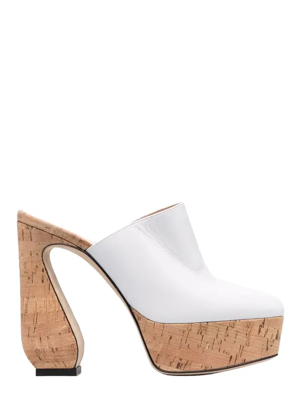 SERGIO ROSSI Cork Platform Mules - White