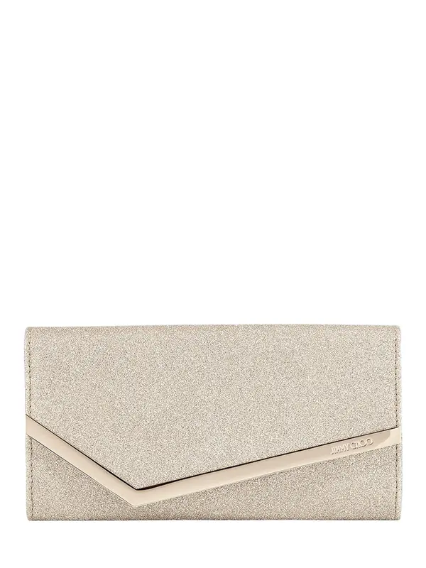 JIMMY CHOO Emmie Glitter Leather Clutch - Platinum Ice