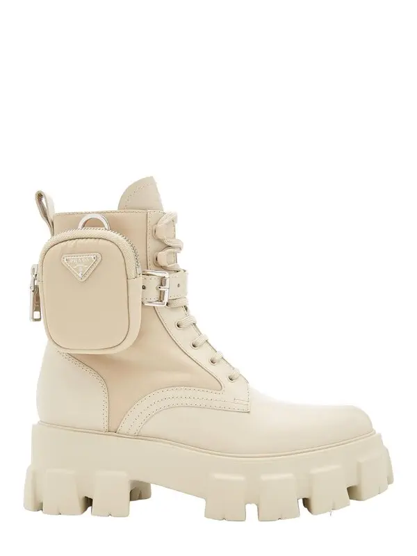 Prada Monolith Leather And Nylon Combat Boots - Neutral