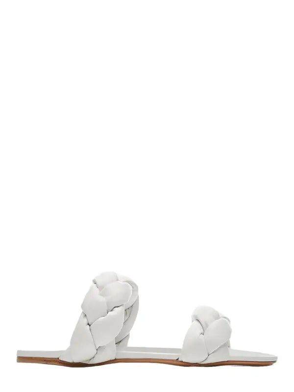 Miu Miu Puffy Braided Leather Slide Sandals - White