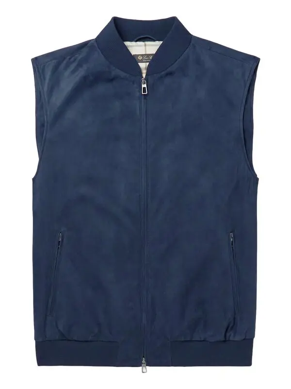 Loro Piana Wool-blend Trimmed Suede Vest - Blue