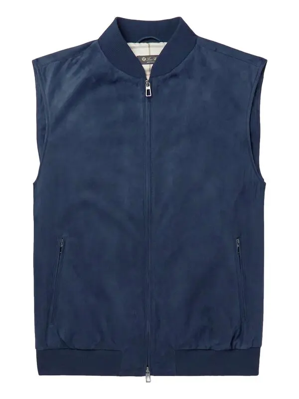 Loro Piana Wool-blend Trimmed Suede Vest - Blue