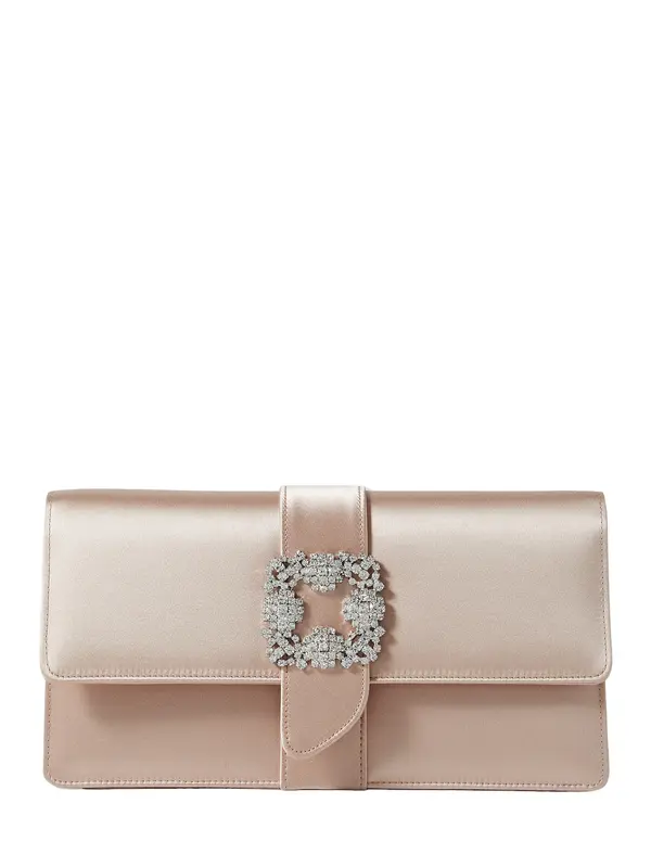 Manolo Blahnik Capri Crystal-embellished Clutch - Neutrals