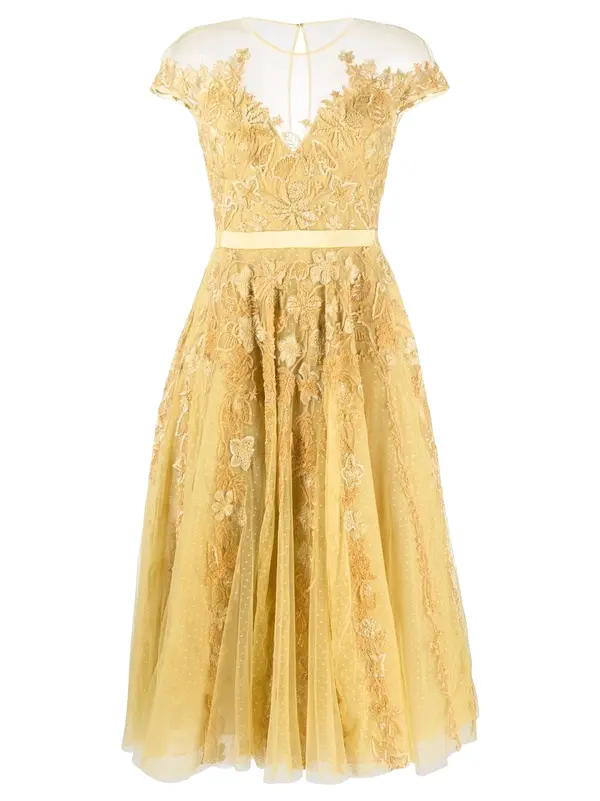 Zuhair Murad Embroidered Midi Dress - Yellow