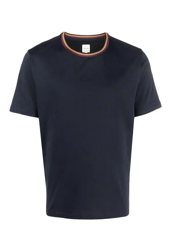 Paul Smith Stripe-trim Organic Cotton T-shirt - Blue