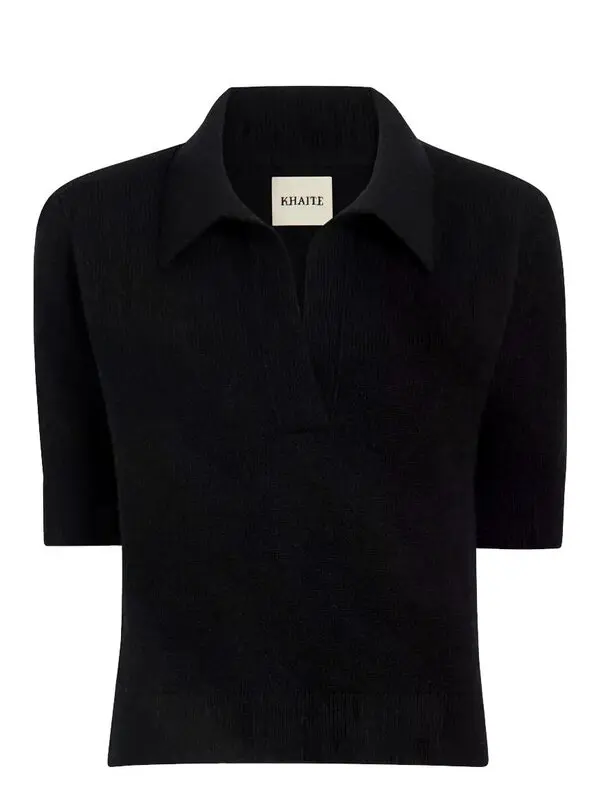 Khaite Short-sleeved Cashmere Polo Top - Black