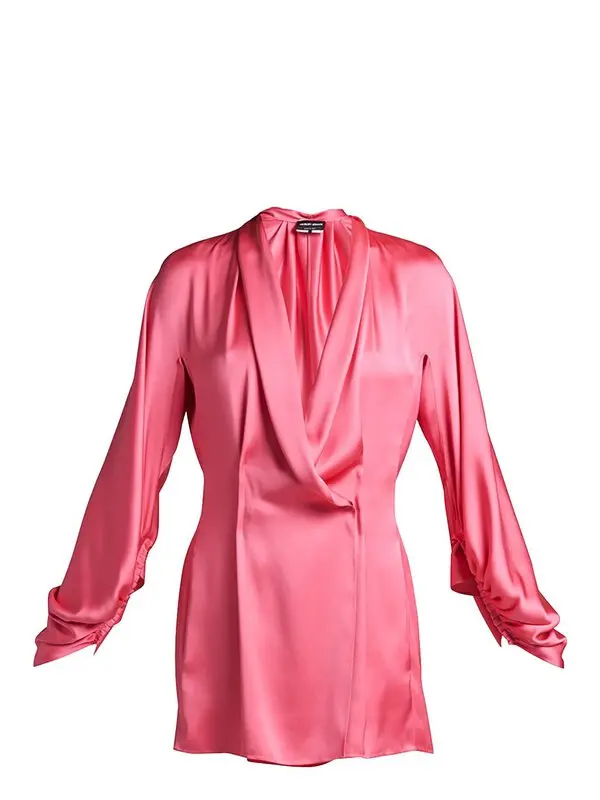 Giorgio Armani Draped Silk Tunic Blouse - Fuchsia