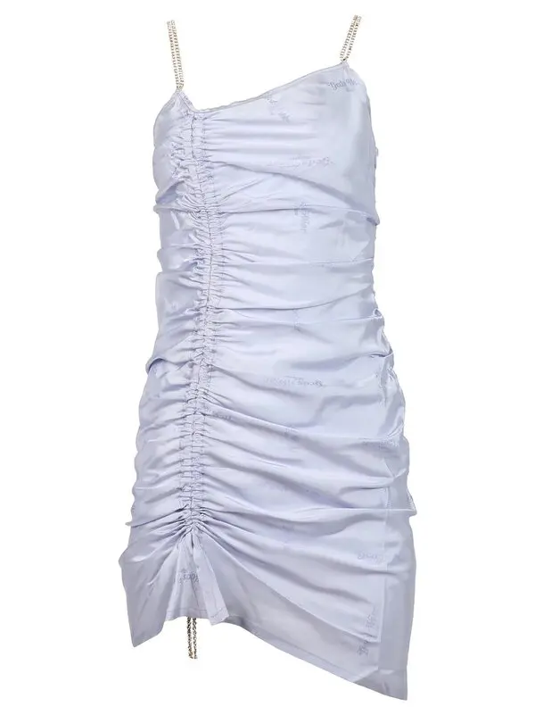 Gcds Asymmetrical Gathered Logo Mini Dress - New Light Blue