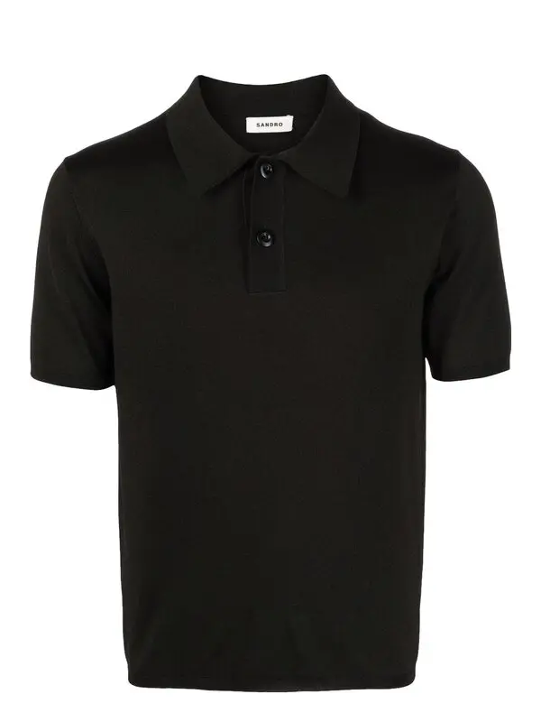 Sandro Short-sleeve Pointed-collar Polo Shirt - Black