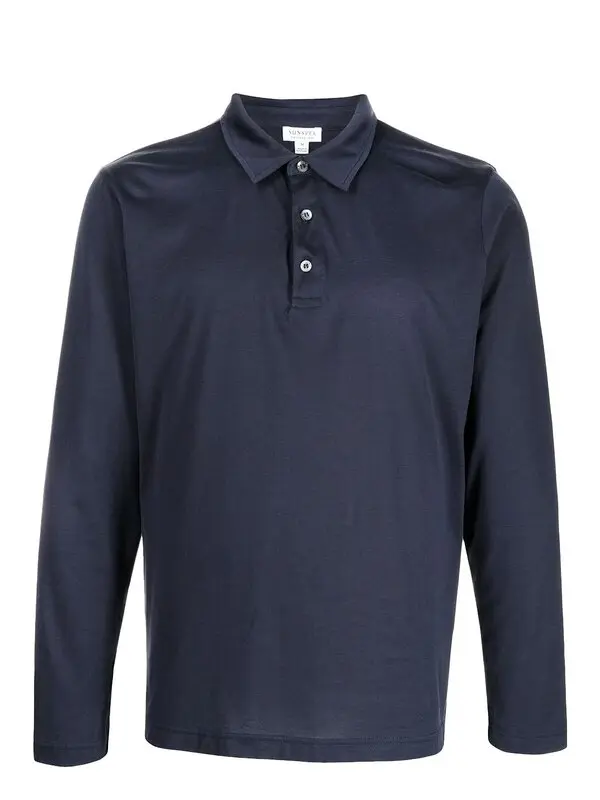 Sunspel Button-up Long-sleeved Polo Shirt - Blue