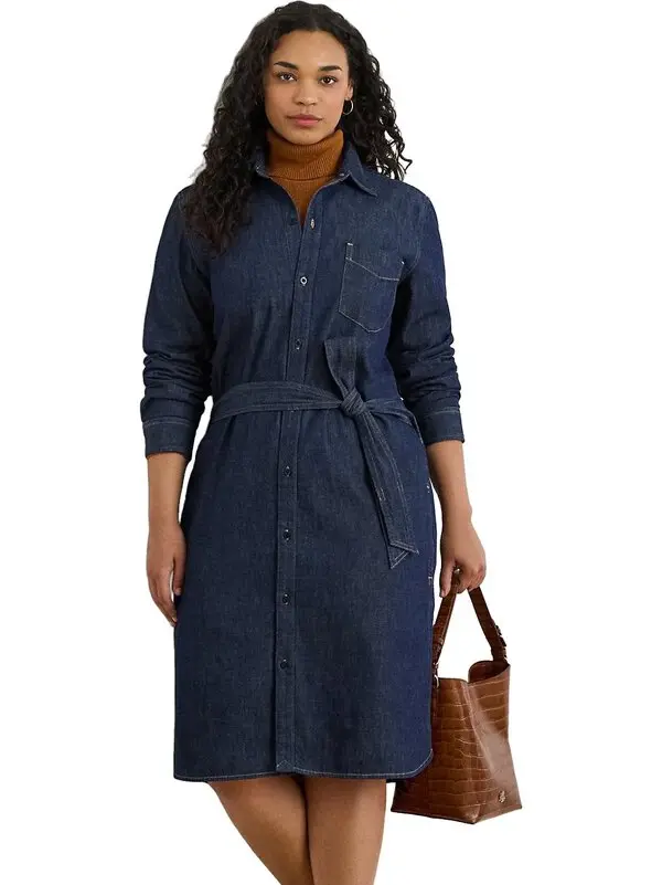 Ralph Lauren Belted Denim Shirt Dress - Pure Rinse Wash