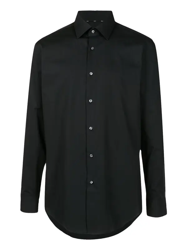 BOSS Curved-hem Button-down Shirt - Black