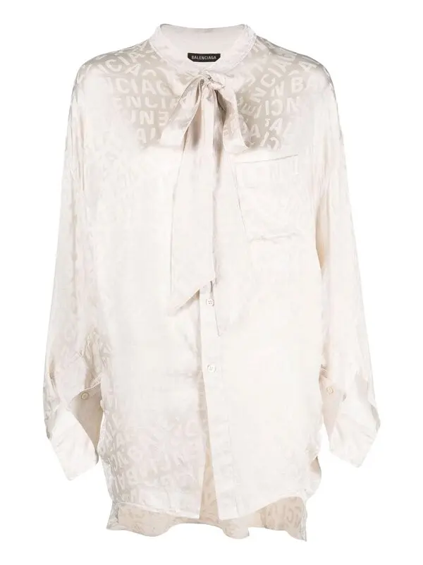 Balenciaga Logo Jacquard Twisted Swing Blouse - Neutrals