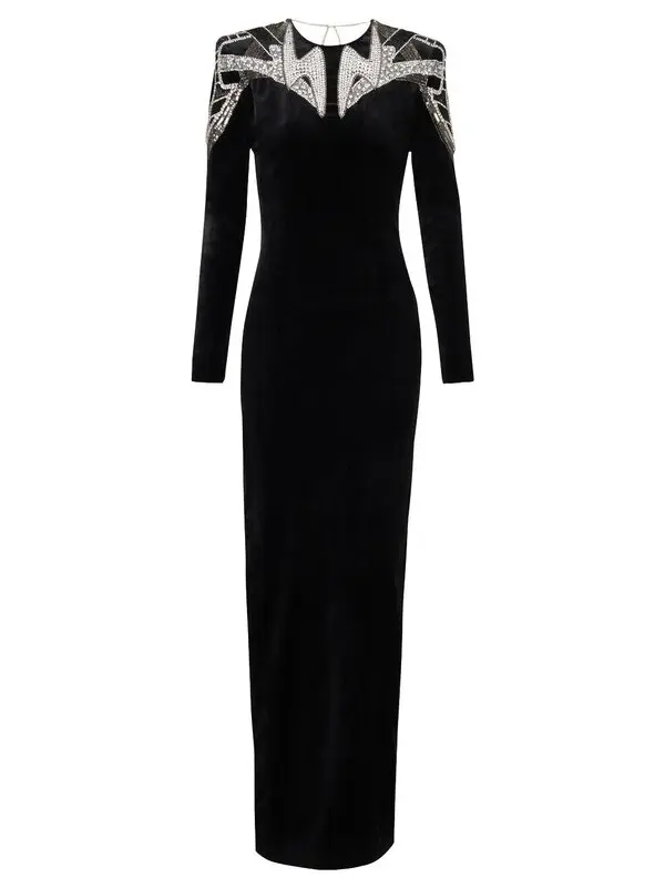 Balmain Sequin-embellished Open-back Gown - Black