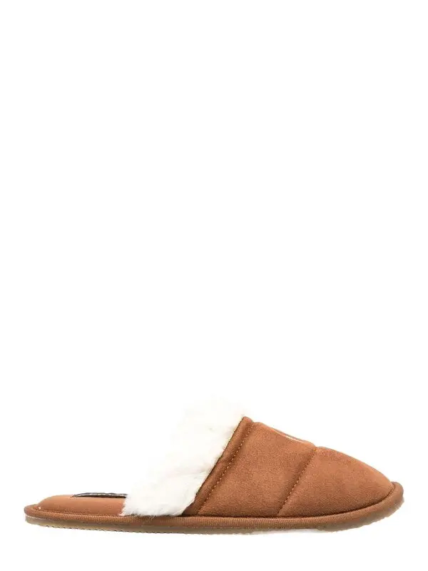 Polo Ralph Lauren Embroidered-logo Faux-fur Slippers - Brown