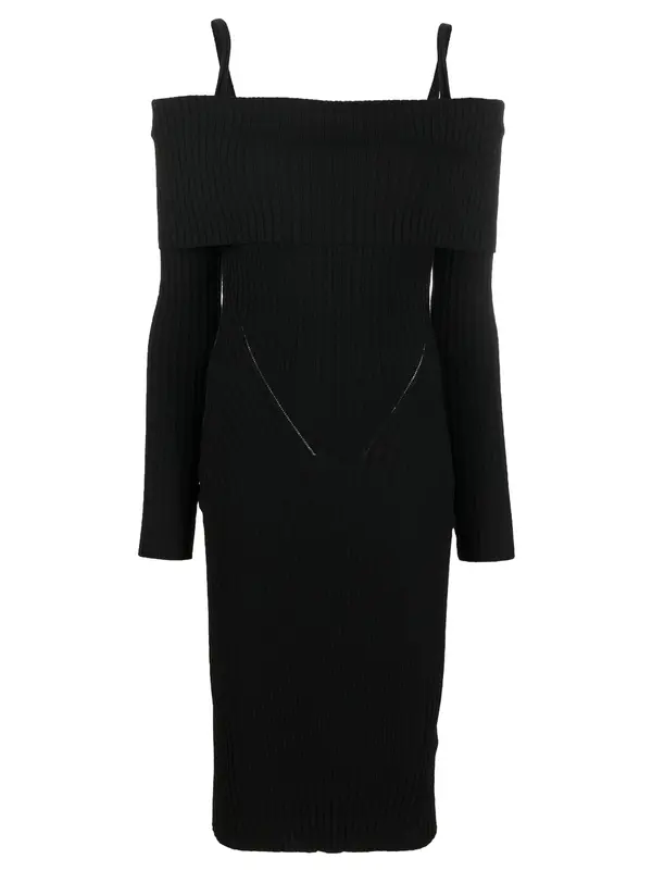 ANDREĀDAMO Off-shoulder Ribbed Knit Dress - Black
