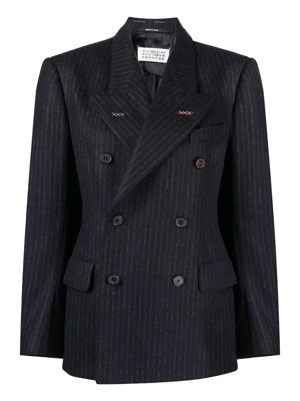 MAISON MARGIELA Pinstripe Double-breasted Wool Blazer - Blue