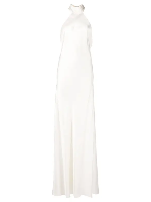 Michelle Mason Backless Halter-neck Gown - White