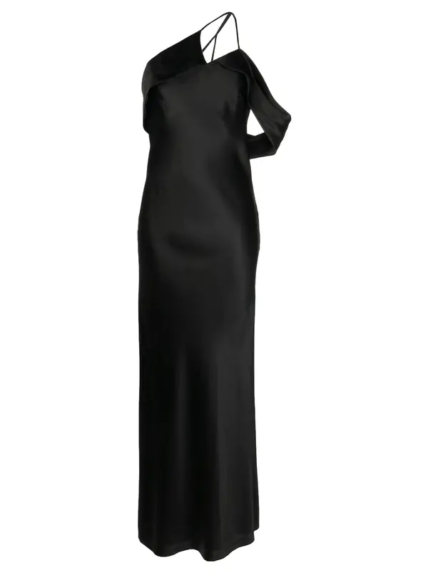 Michelle Mason Bias-cut One-shoulder Gown - Black