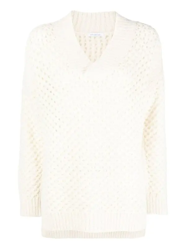 Malo Open-knit V-neck Jumper - Neutrals
