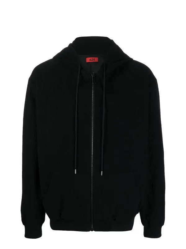 424 Textured Logo-embroidered Hoodie - Black