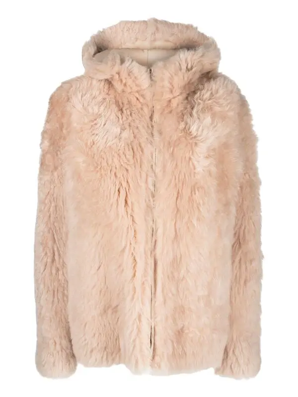 YVES SALOMON Zip-up Shearling Coat - Neutrals