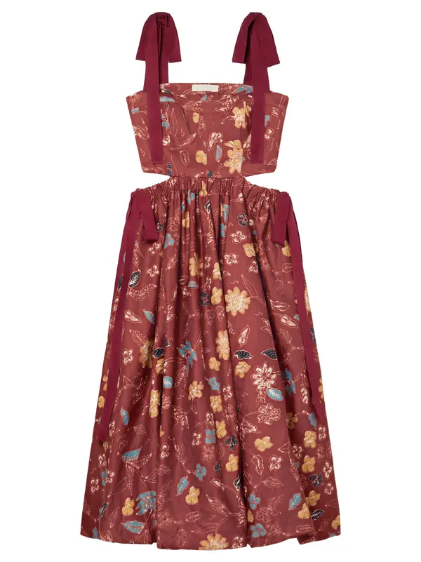 Ulla Johnson Gabrielle Floral-print Matte-satin Dress - Burgundy