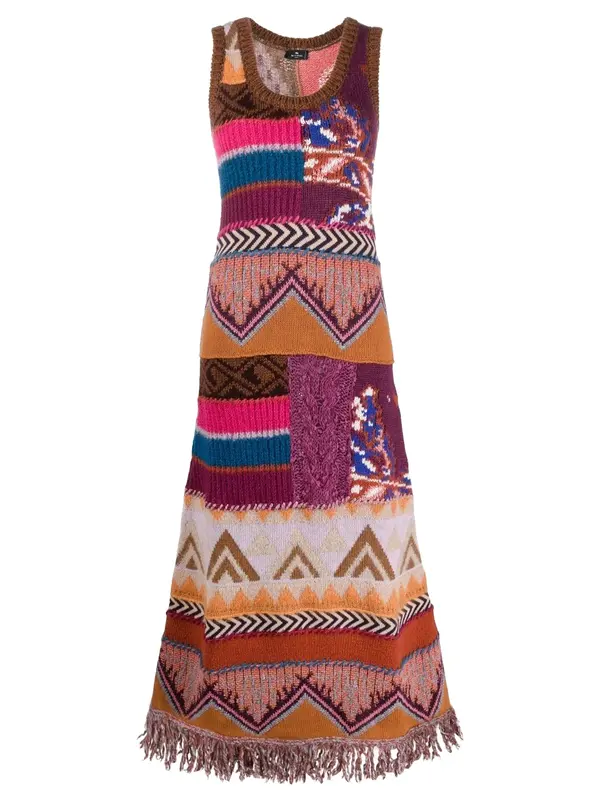 Etro Intarsia Knit Long Dress - Brown