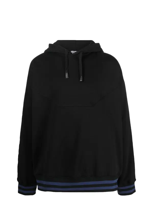 Versace Logo-print Striped-trim Hoodie - Black