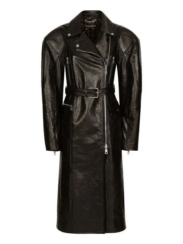 Dolce & Gabbana Belted Leather Coat - Black